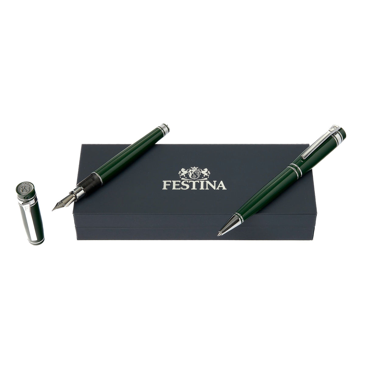 Writing pen set 2pc FESTINA Green Fountain pen & Ballpoint pen Bold ...