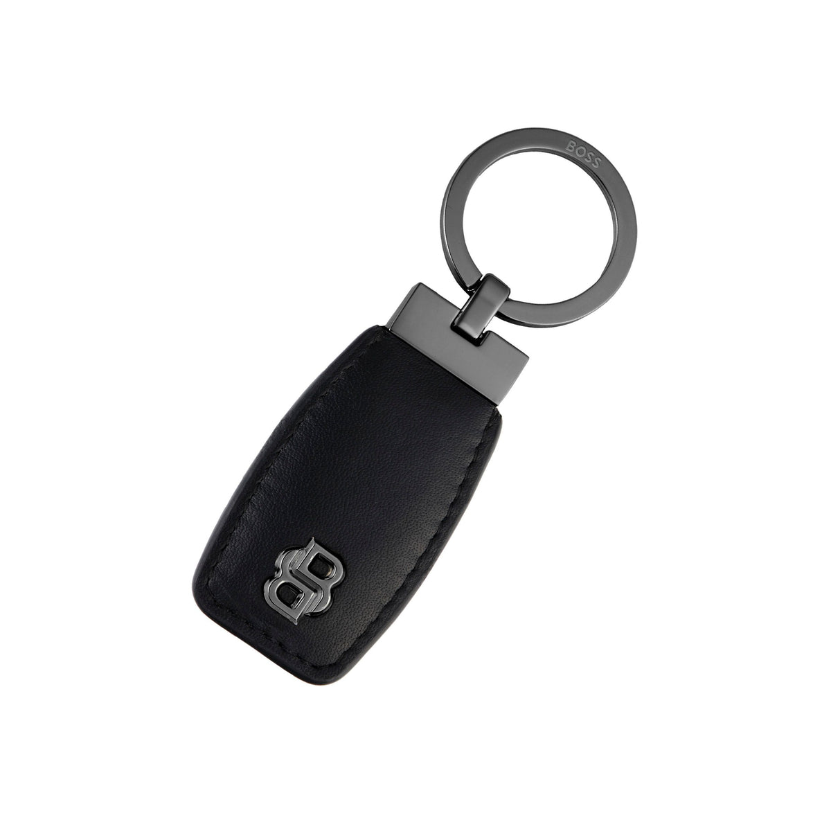 BOSS black leather key ring with gun-metal plated Double B logo ...
