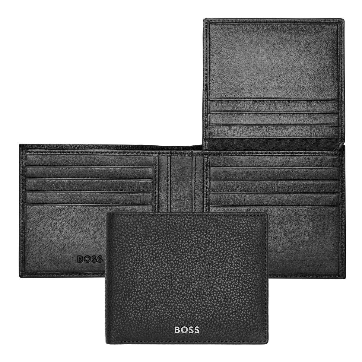 Men's leather wallets HUGO BOSS Grained Black Wallet with flap Classic ...
