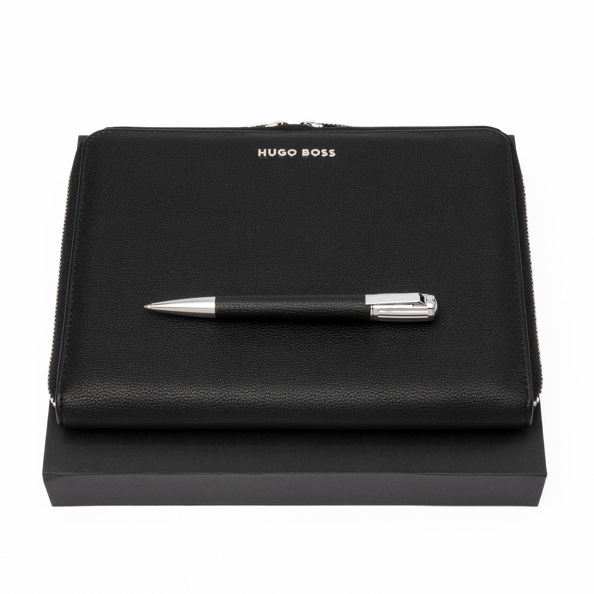 Set HUGO BOSS pebbled black ballpoint pen & A5 conference folder Iconic ...