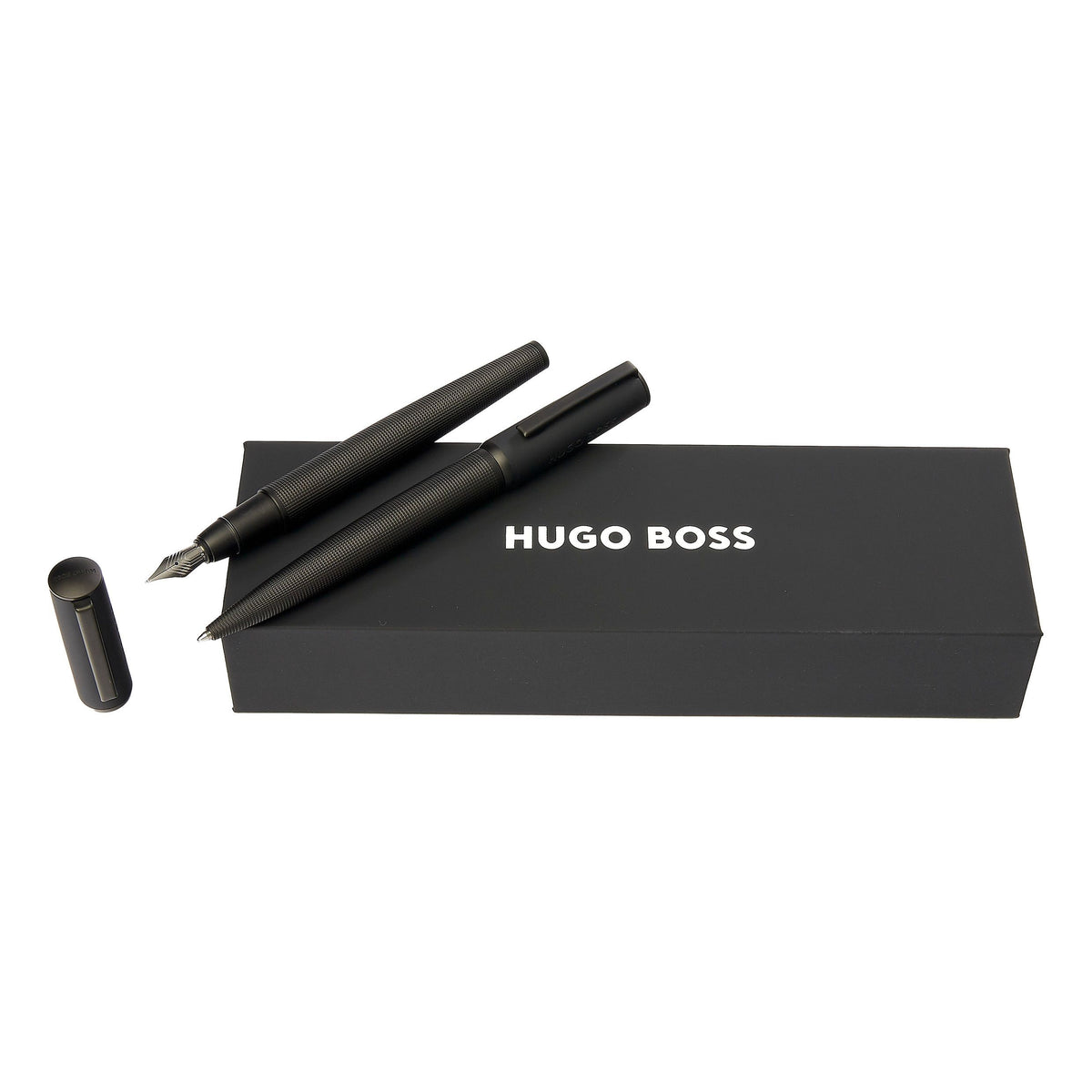 Set with HUGO BOSS Iconic black-plated ballpoint & fountain pen Arche ...