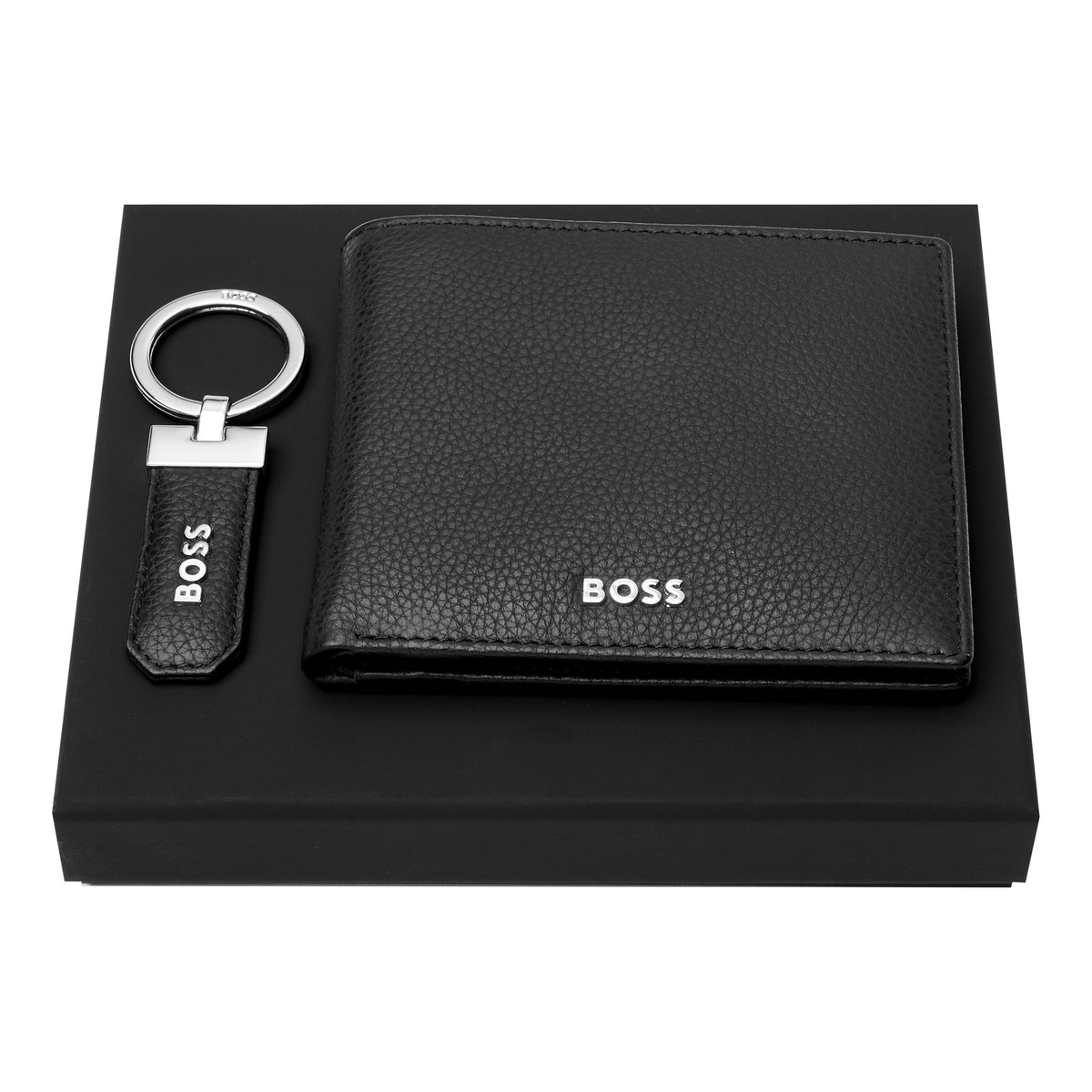 Hugo Boss wallet gift set with grained black leather key holder Classic ...