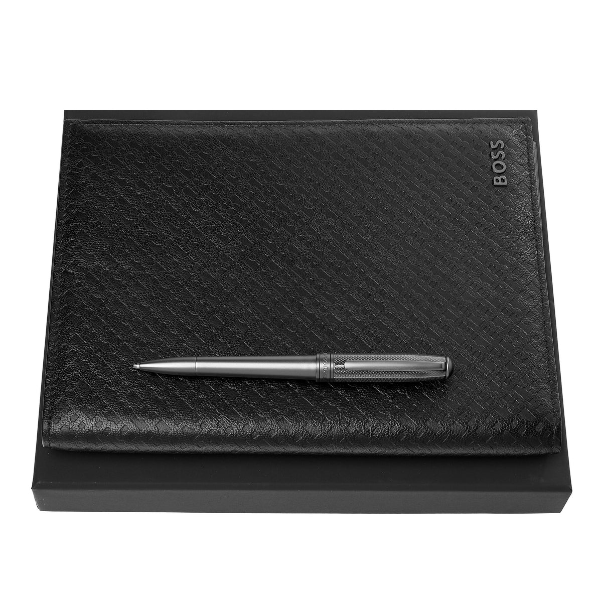 Set with BOSS monogram A5 folder & HUGO BOSS gun-plated ballpoint pen ...