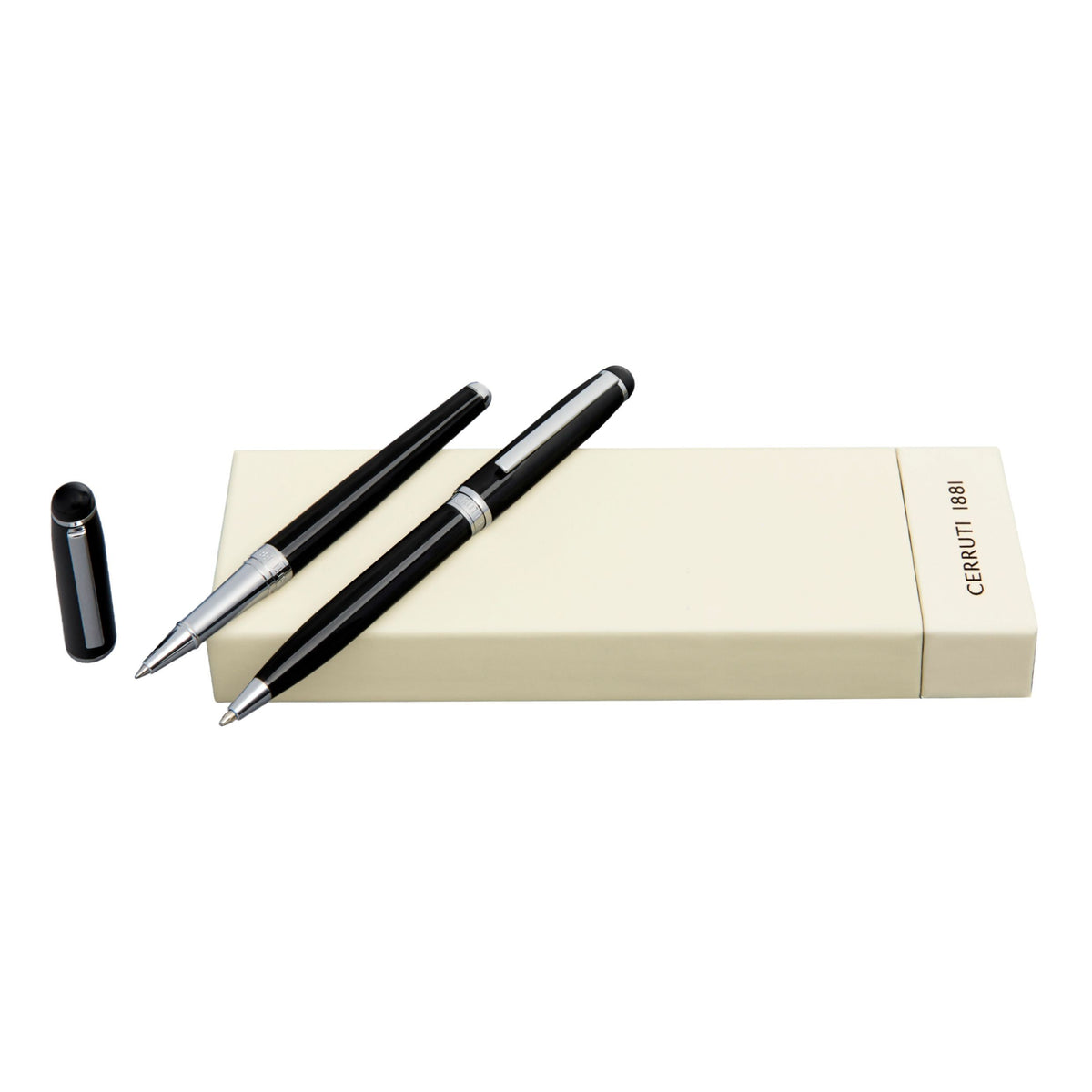 Set with CERRUTI 1881 classic black ballpoint pen & rollerball pen Leap ...