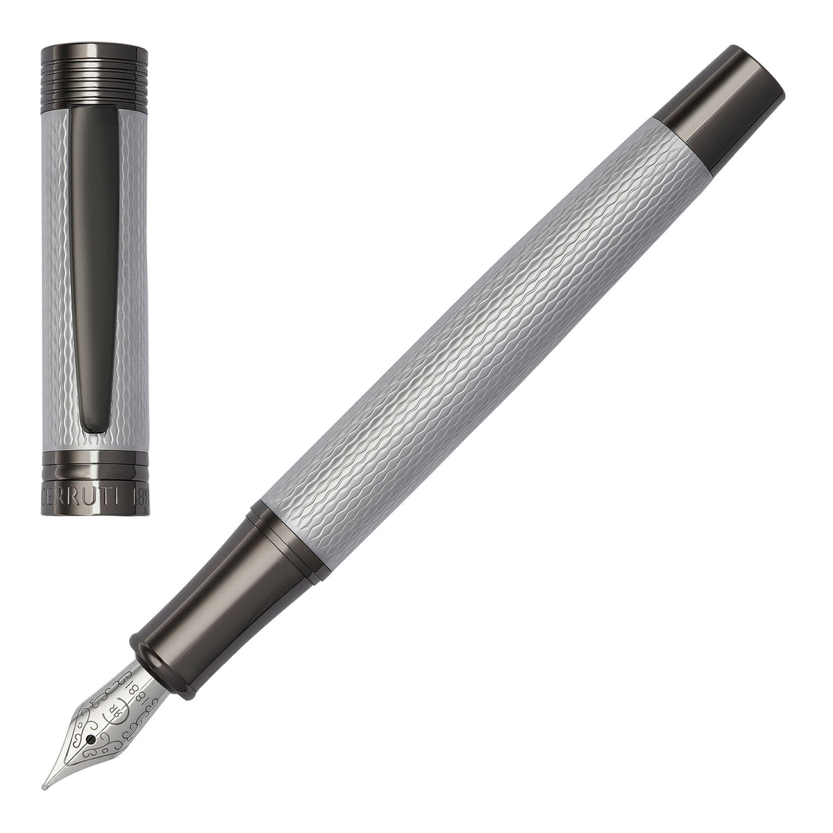 CERRUTI 1881 Chrome Fountain pen Zoom in diamond engraved pattern ...