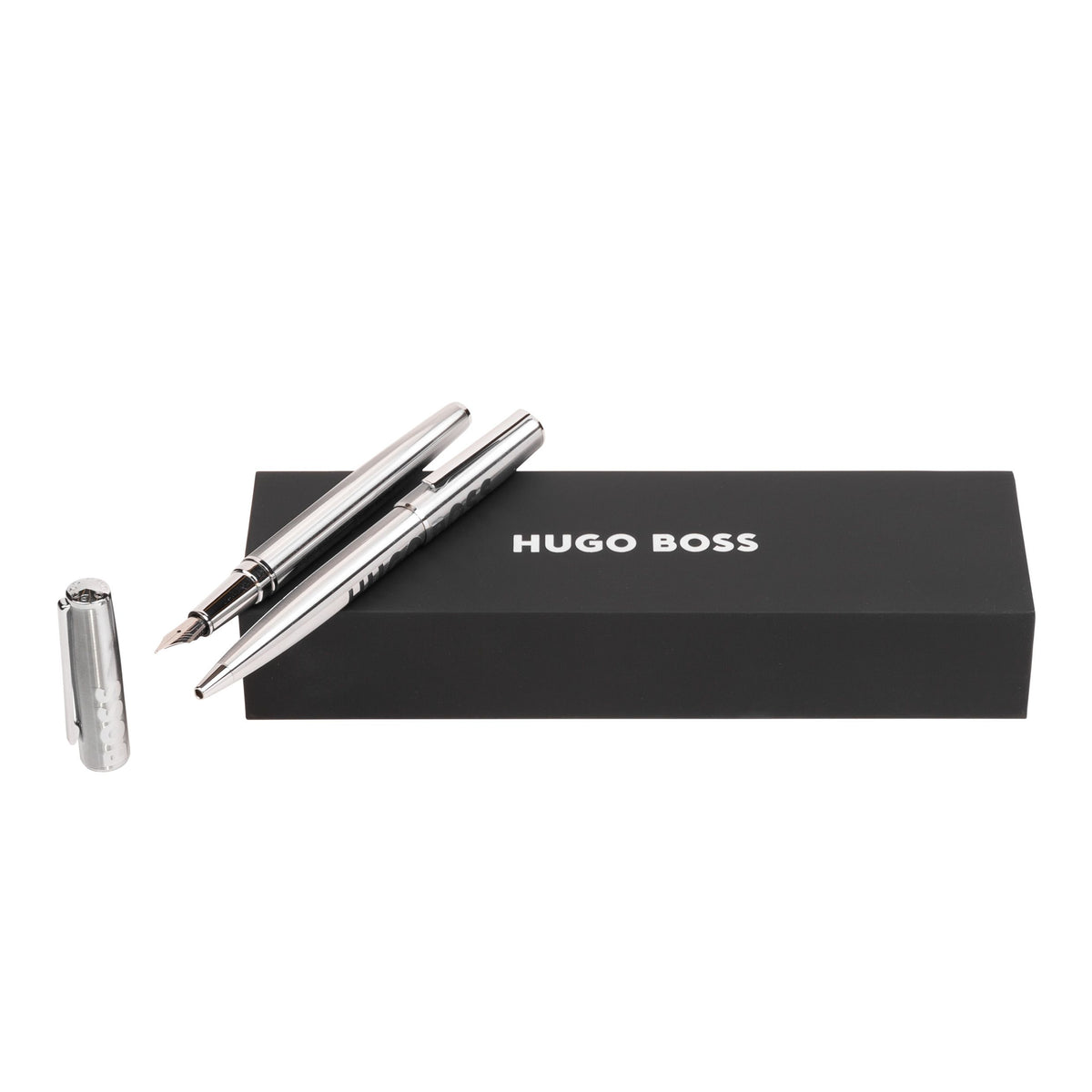 Pen set Hugo Boss chrome-plated Ballpoint pen and Fountain pen Label ...