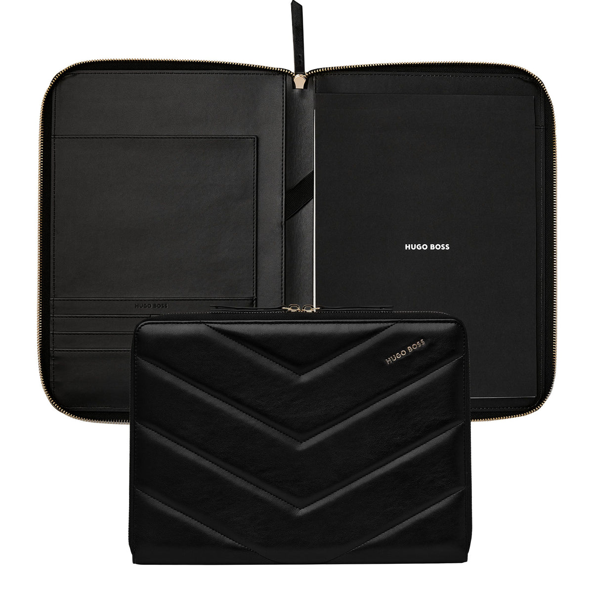 HUGO BOSS Black A4 zipped conference folder with vegan leather texture ...