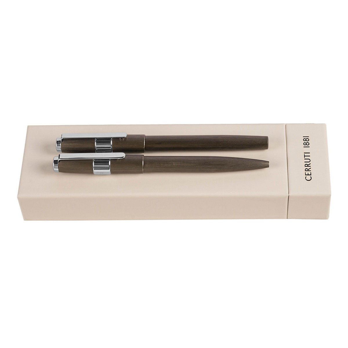 Fashion pen set BLOCK Cerruti 1881 brushed Gun Ballpoint & Fountain pen ...